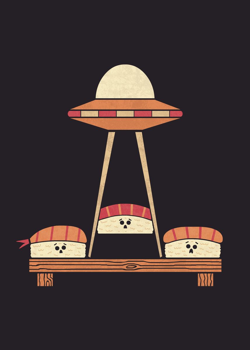 'Ufo Sushi' Poster, picture, metal print, paint by Teo Zirinis | Displate