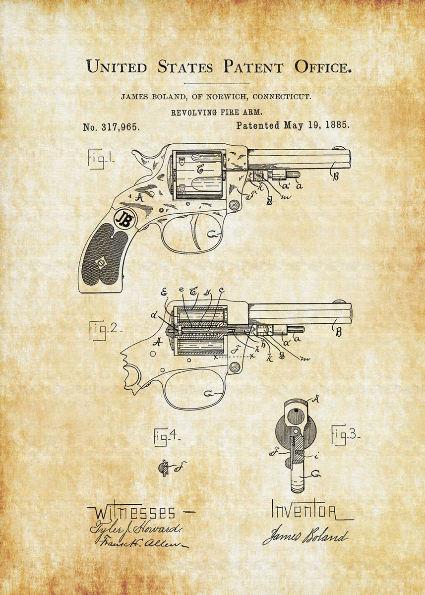 '1885 Revolver Patent' Poster, picture, metal print, paint by Lloyd ...