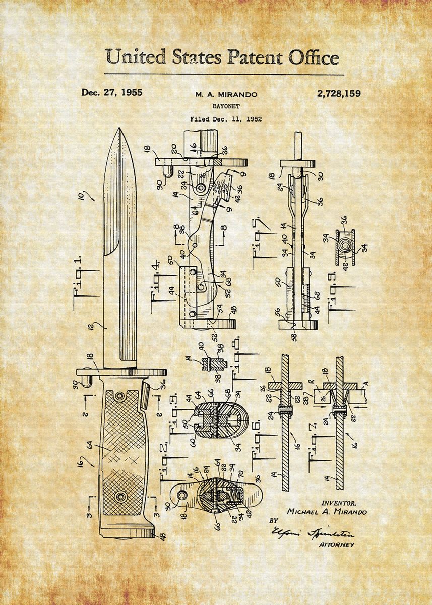'Bayonet Patent' Poster, picture, metal print, paint by Lloyd Studio ...