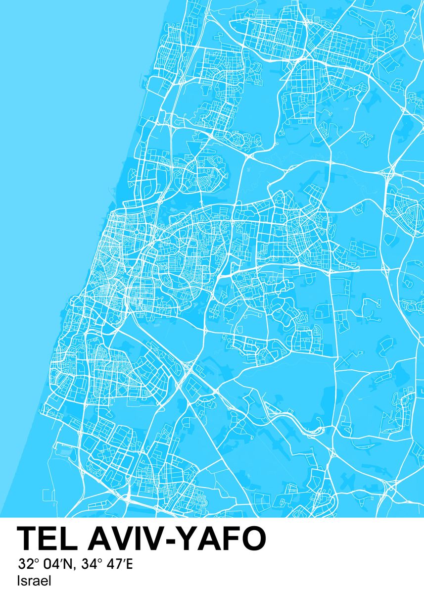 'tel aviv yafo color map' Poster, picture, metal print, paint by ...