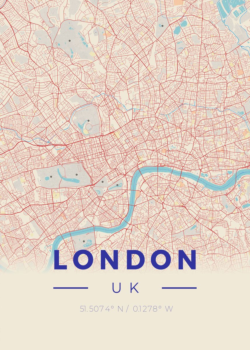 'London Vintage Map Style' Poster, picture, metal print, paint by ...