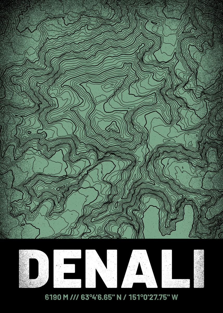 'Denali Topographic Map' Poster, picture, metal print, paint by ...