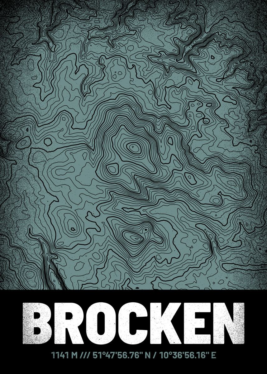 'Brocken Topographic Map' Poster, picture, metal print, paint by ...