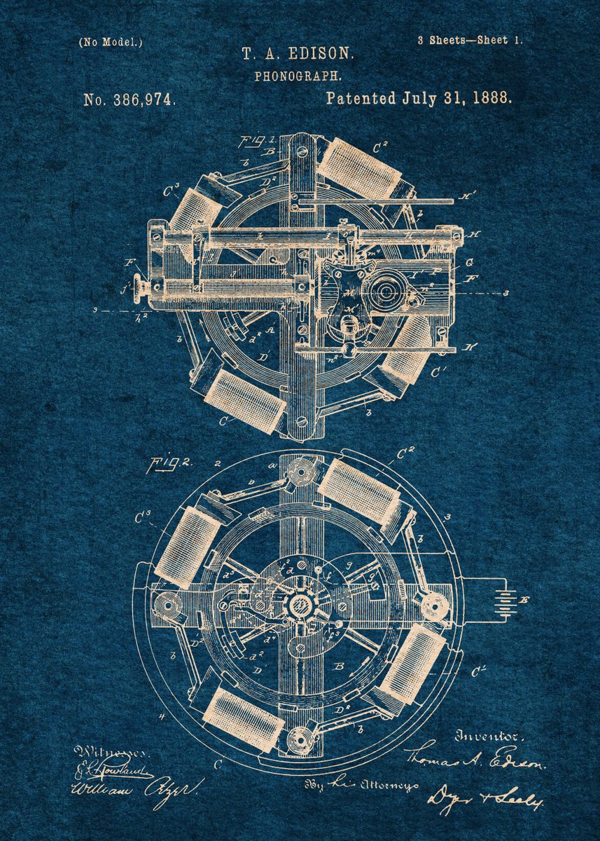 '04 Phonograph Blueprint' Poster, picture, metal print, paint by Daniel ...