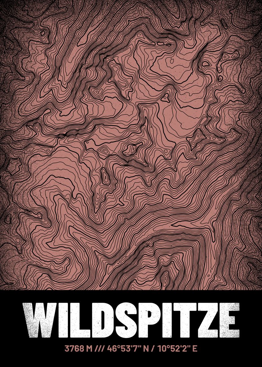 'Wildspitze Topographic Map' Poster, picture, metal print, paint by ...