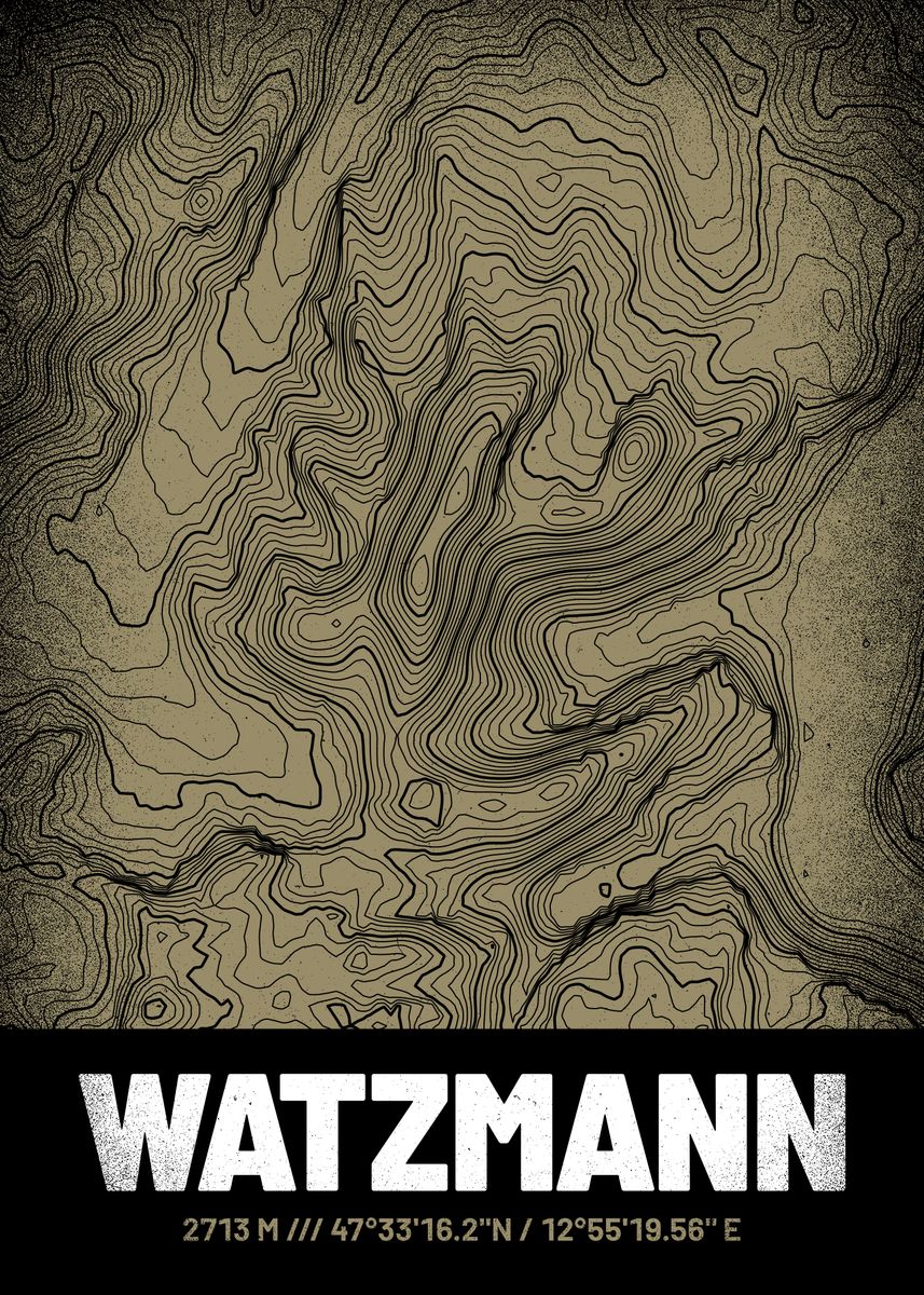 'Watzmann Topographic Map' Poster, picture, metal print, paint by ...