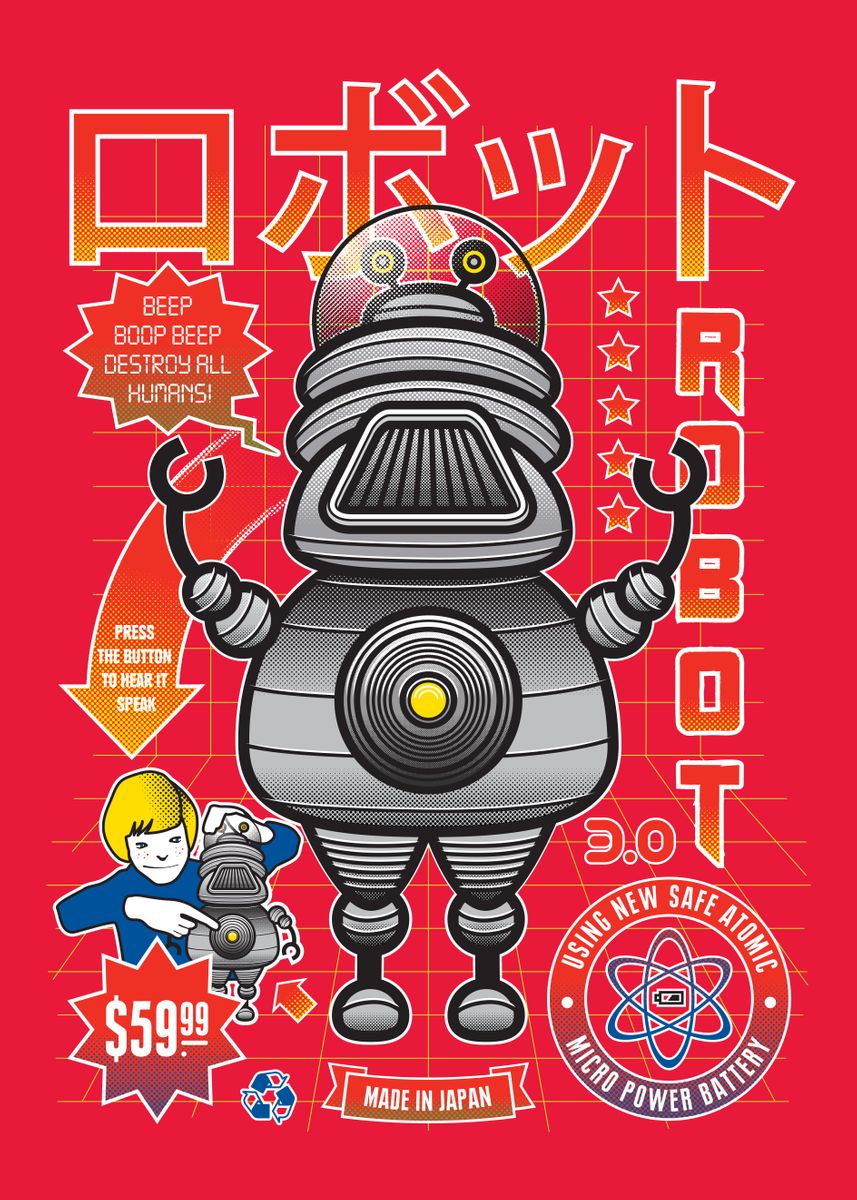 'Robot 3' Poster, picture, metal print, paint by heavyhand | Displate