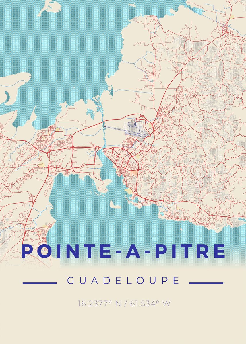 'Pointe a Pitre Vintage Map' Poster, picture, metal print, paint by ...