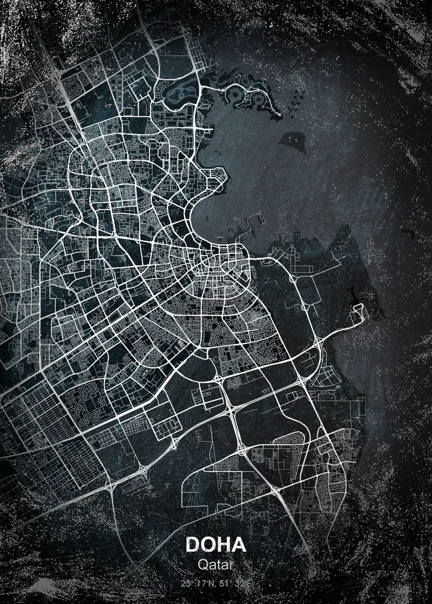 'doha qatar chalk map' Poster by Project X | Displate
