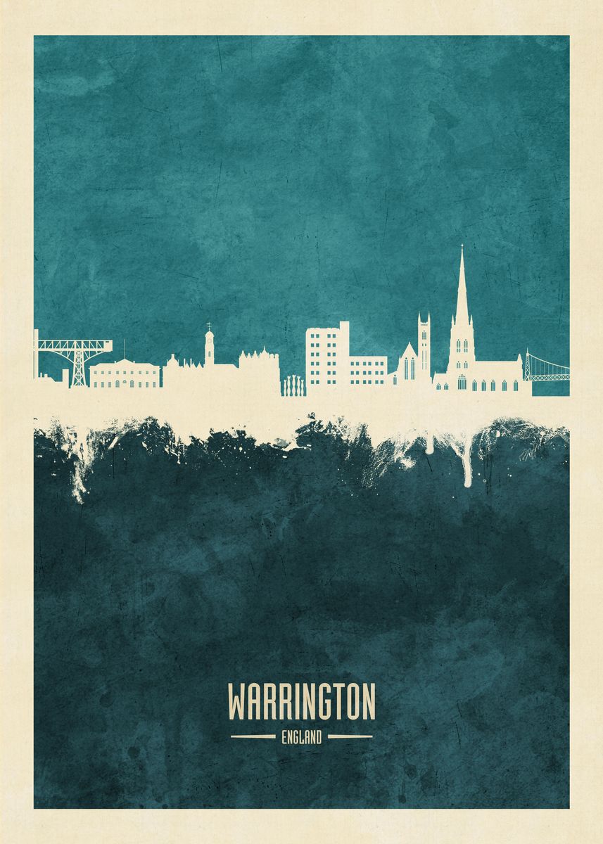 'Warrington Skyline England' Poster, picture, metal print, paint by ...