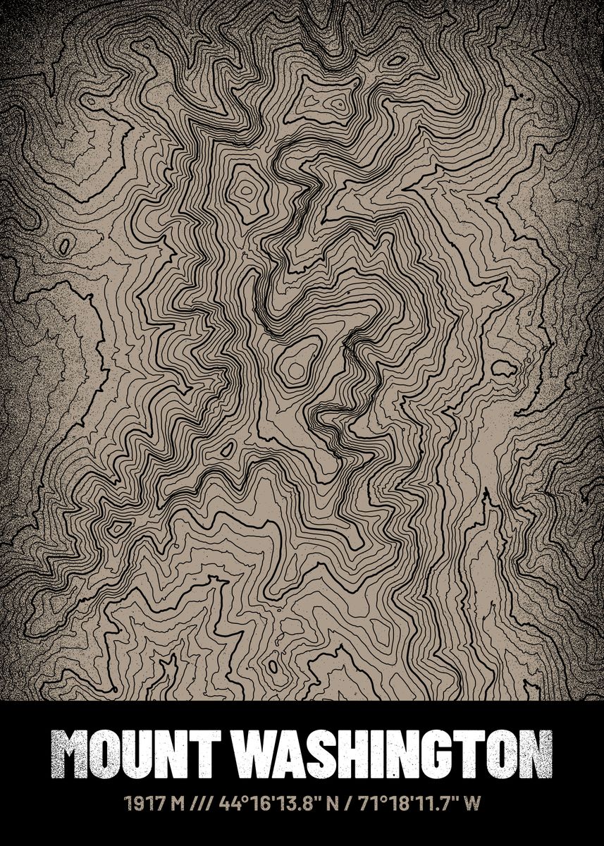 'Mount Washington Topo Map' Poster, picture, metal print, paint by ...