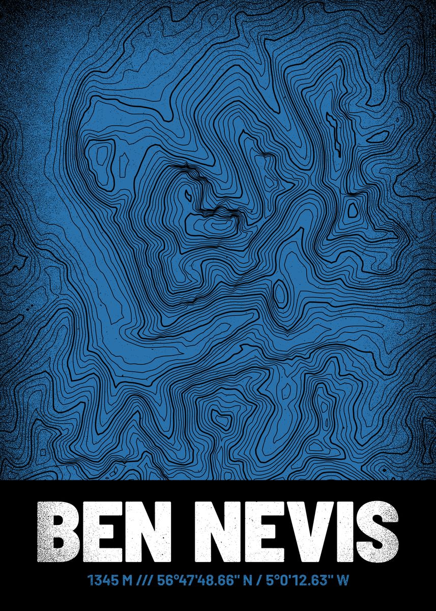 'Ben Nevis Topographic Map' Poster, picture, metal print, paint by ...