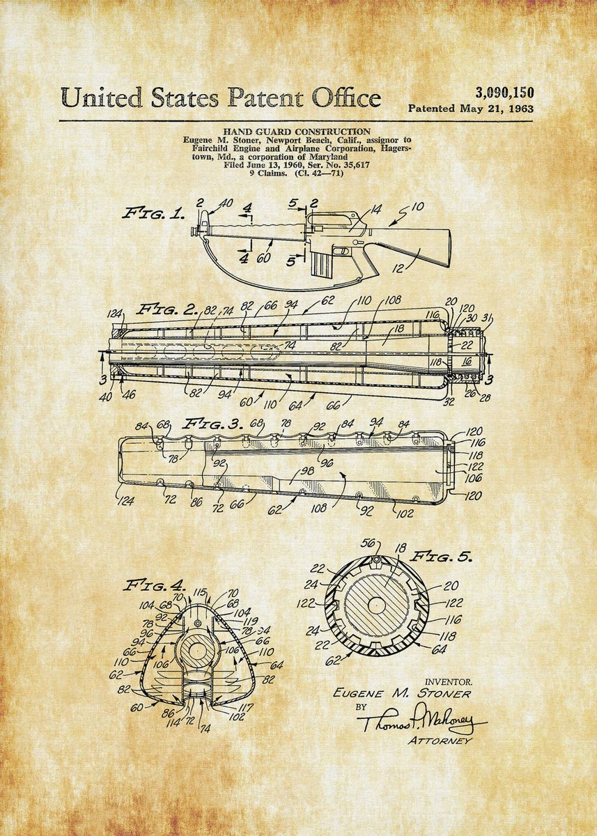 'Rifle Hand Guard Patent' Poster, picture, metal print, paint by Lloyd ...