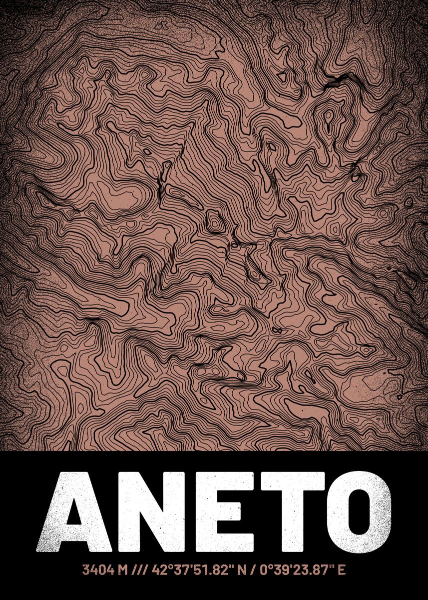 'Aneto Topographic Map' Poster, picture, metal print, paint by ViaMapia ...
