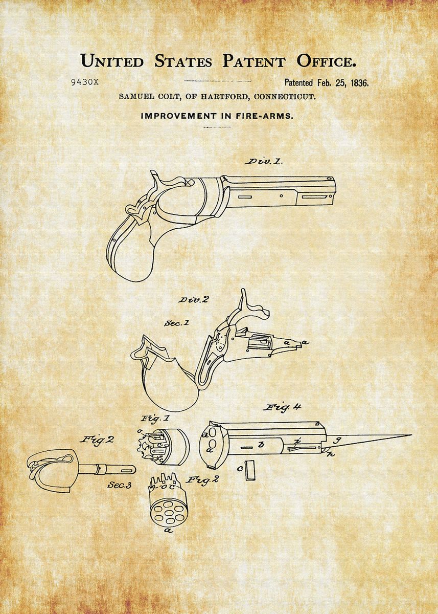 'First Colt Firearm Patent ' Poster, picture, metal print, paint by ...