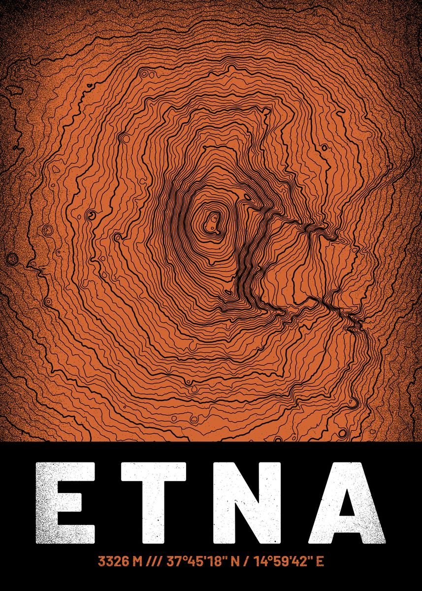 'Mount Etna Topographic Map' Poster, picture, metal print, paint by ...