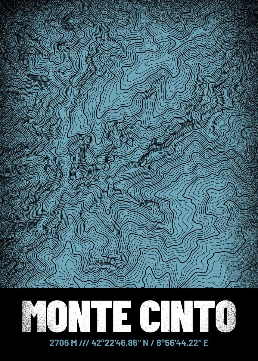 'Monte Cinto Topo Map' Poster, picture, metal print, paint by ViaMapia ...