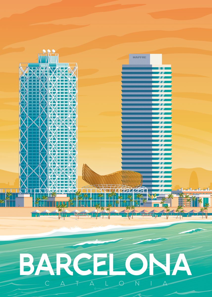 'Barcelona Travel Poster' Poster, picture, metal print, paint by ...