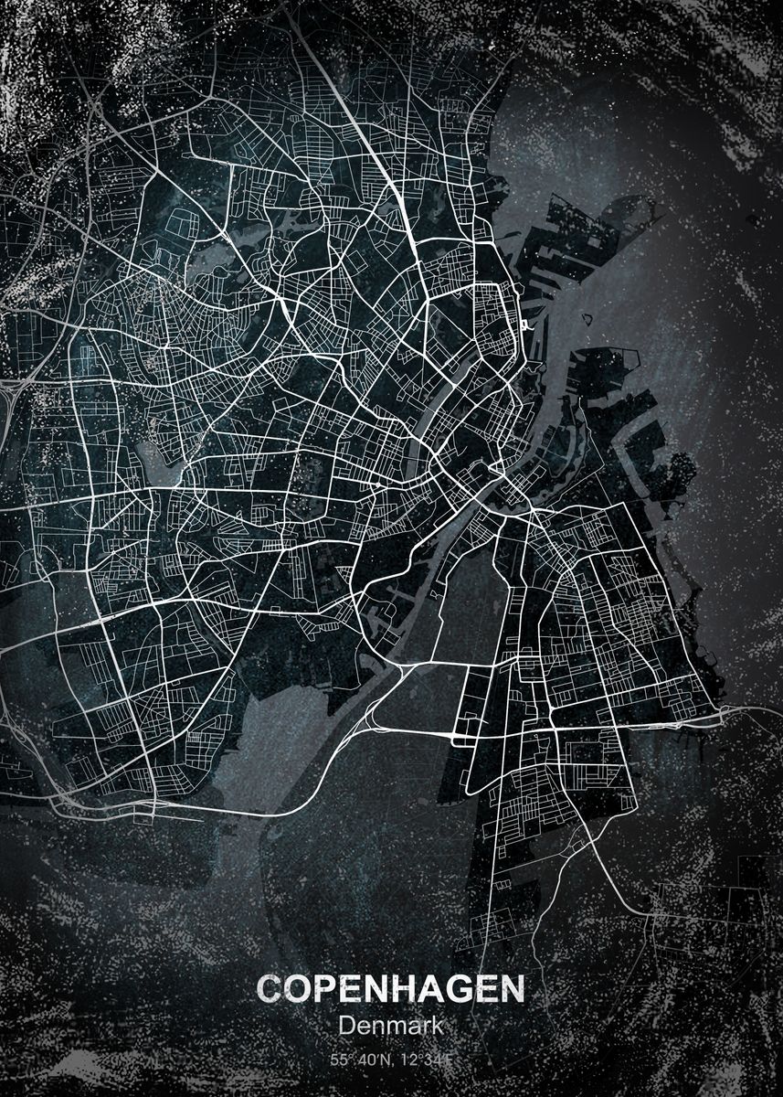 'copenhagen chalk map' Poster, picture, metal print, paint by Project X ...