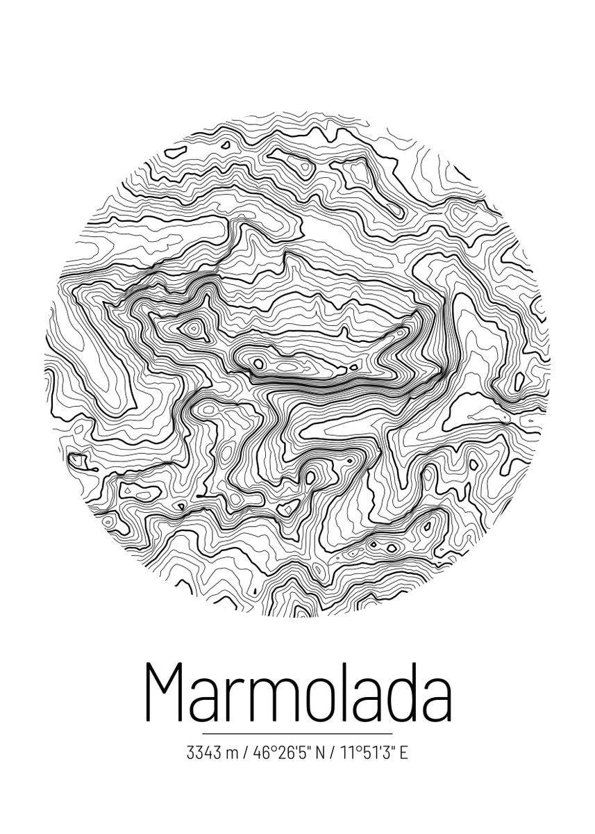 'Marmolada Topographic Map' Poster, picture, metal print, paint by ...