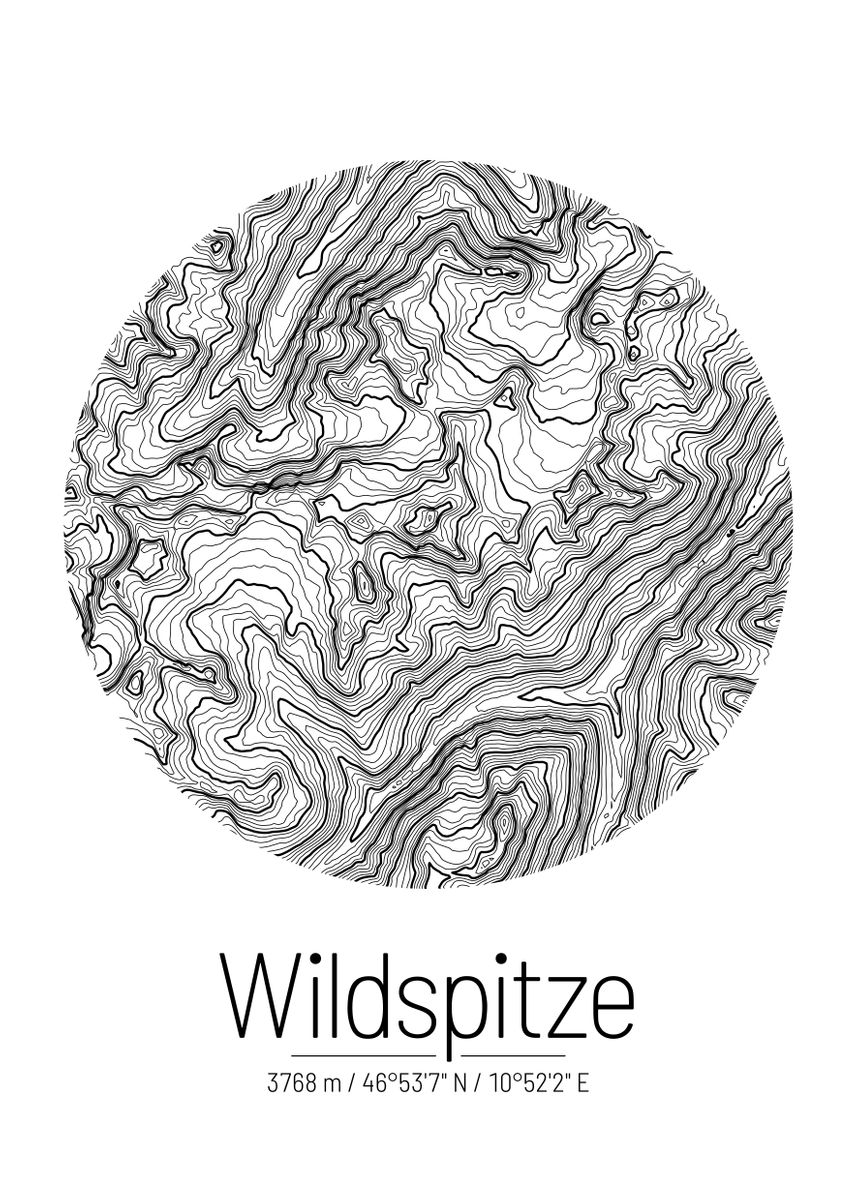 'Wildspitze Topographic Map' Poster, picture, metal print, paint by ...