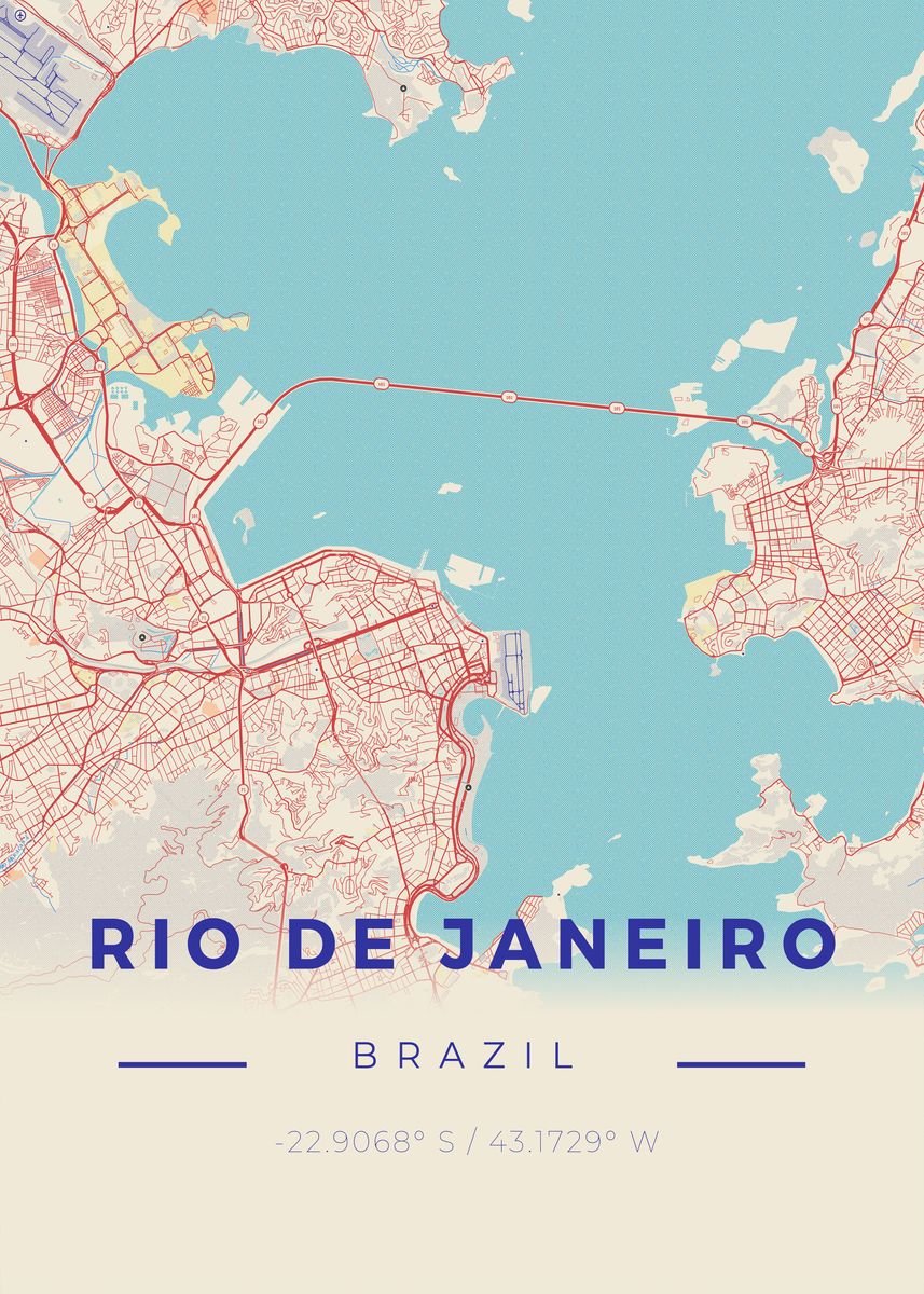 'Rio Vintage Map' Poster, picture, metal print, paint by stikeo | Displate