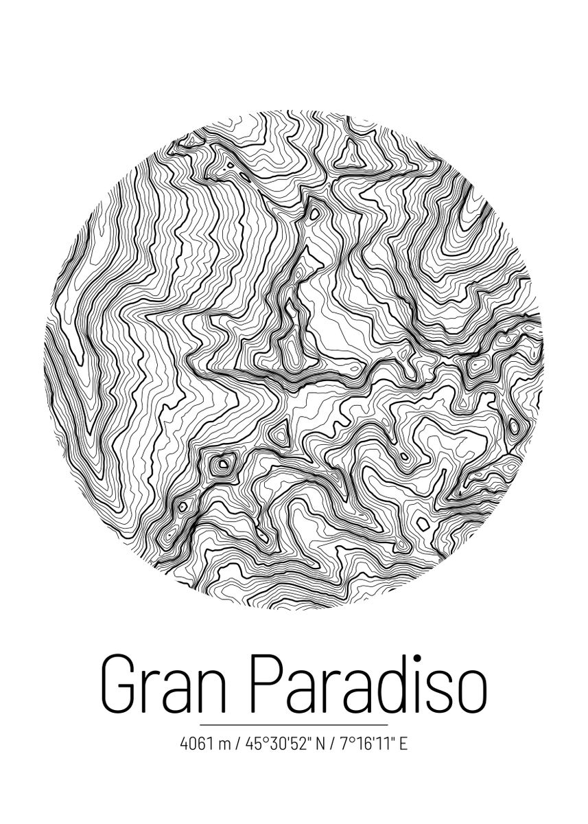 'Gran Paradiso Topo Map' Poster by ViaMapia | Displate