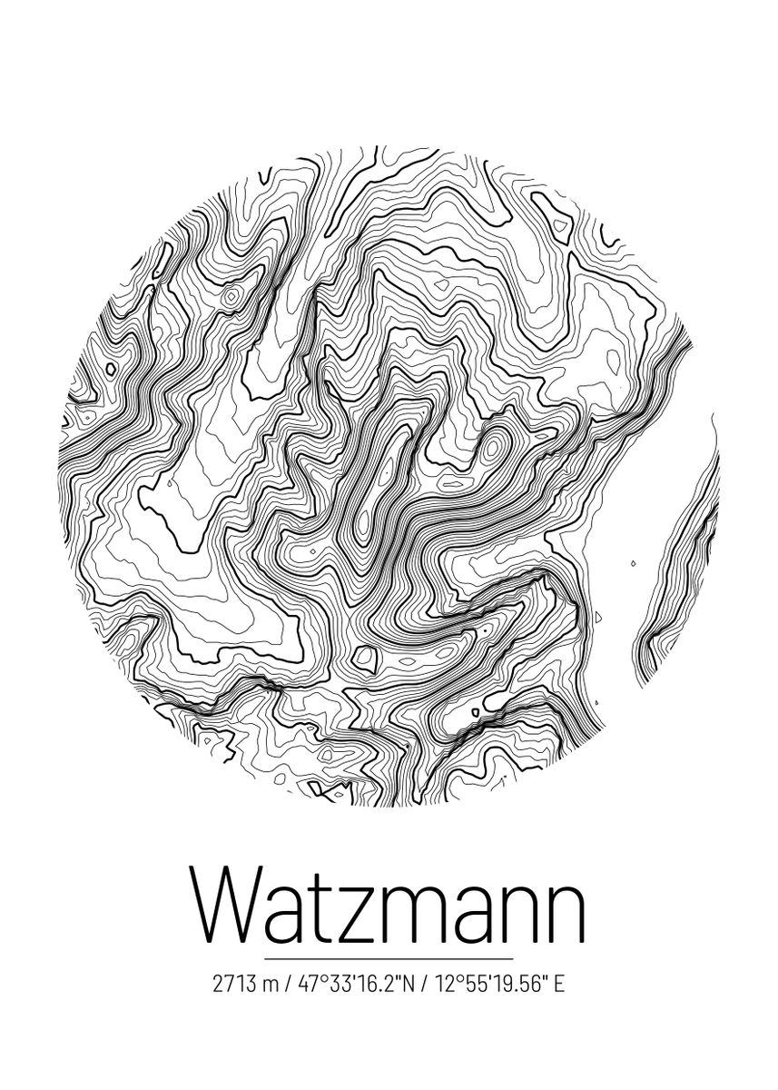 'Watzmann Topographic Map' Poster, picture, metal print, paint by ...