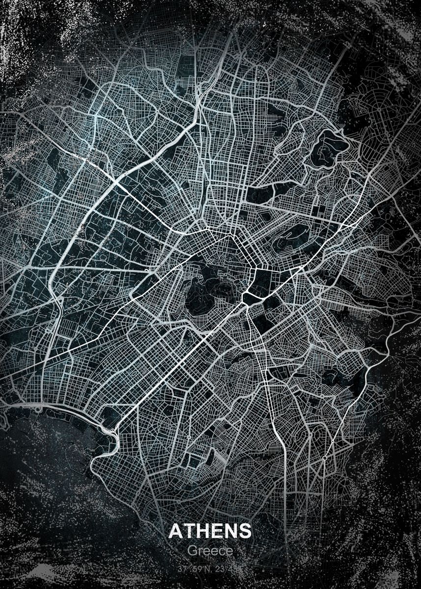 'athens chalk map' Poster by Project X | Displate