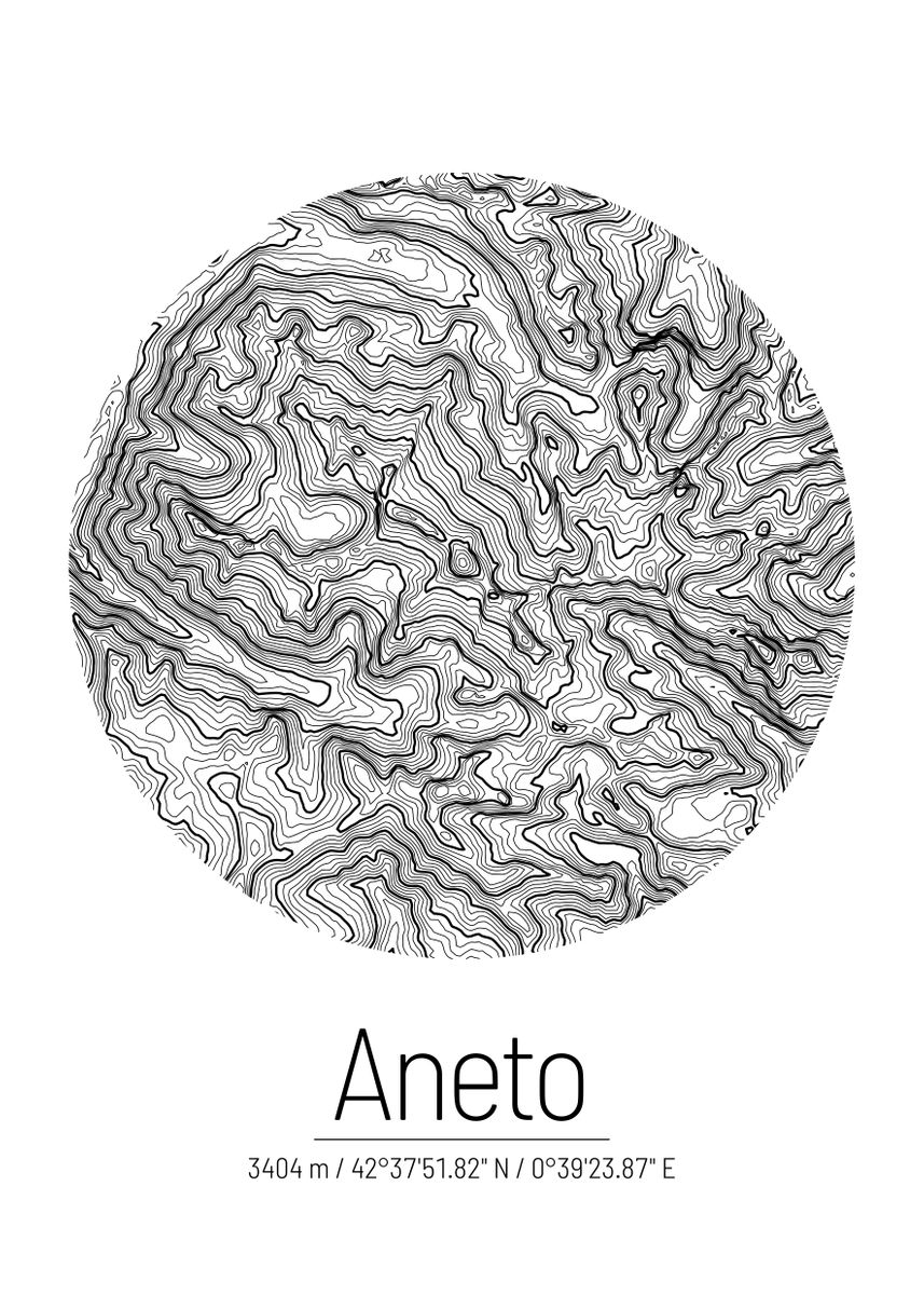 'Aneto Topographic Map' Poster, picture, metal print, paint by ViaMapia ...