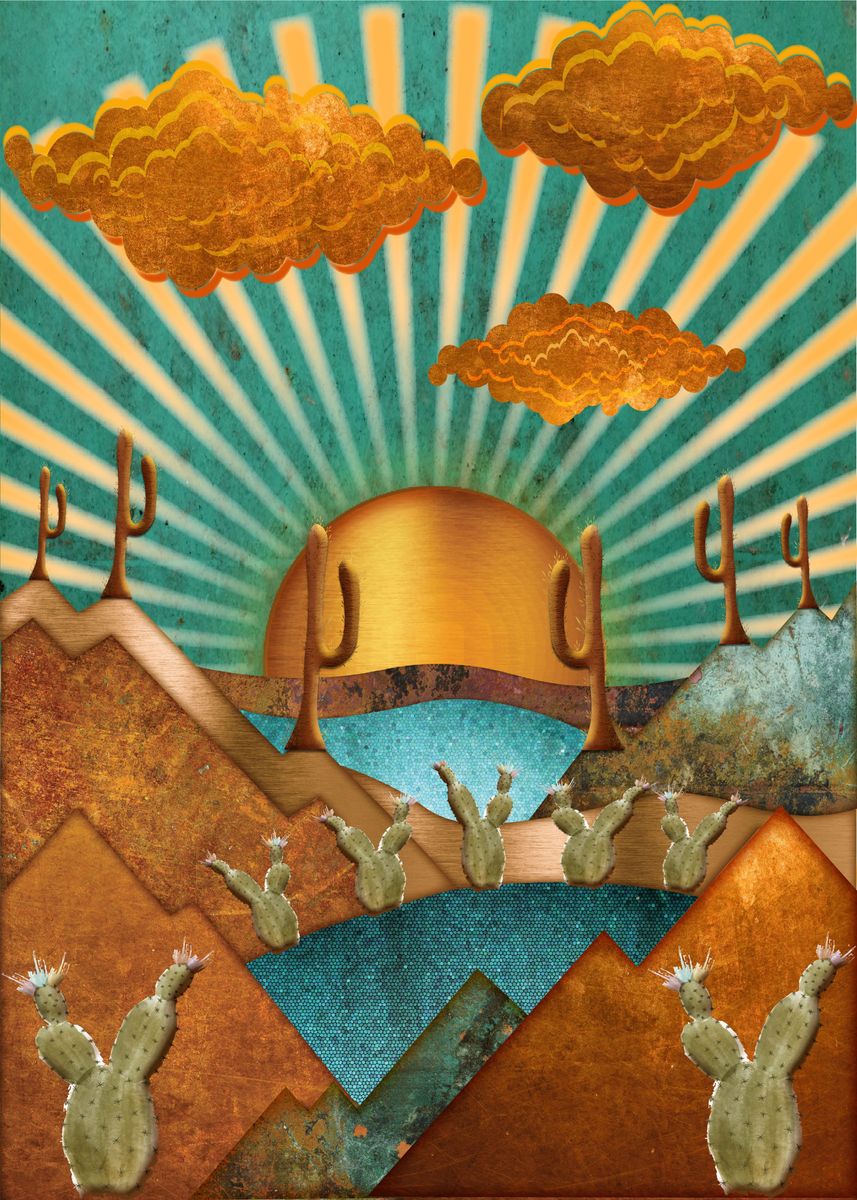 'Desert Sunrise' Poster, picture, metal print, paint by Ellie Levine ...