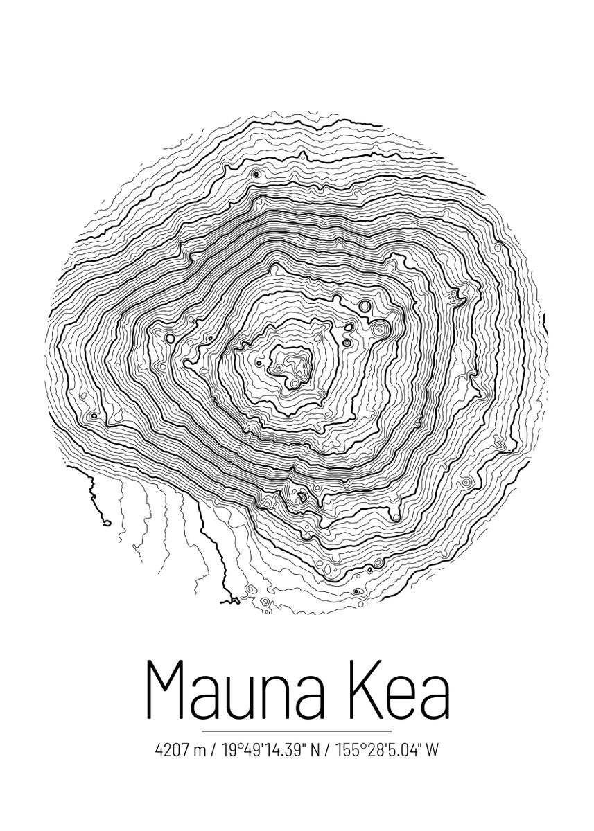 'Mauna Kea Topographic Map' Poster, picture, metal print, paint by ...