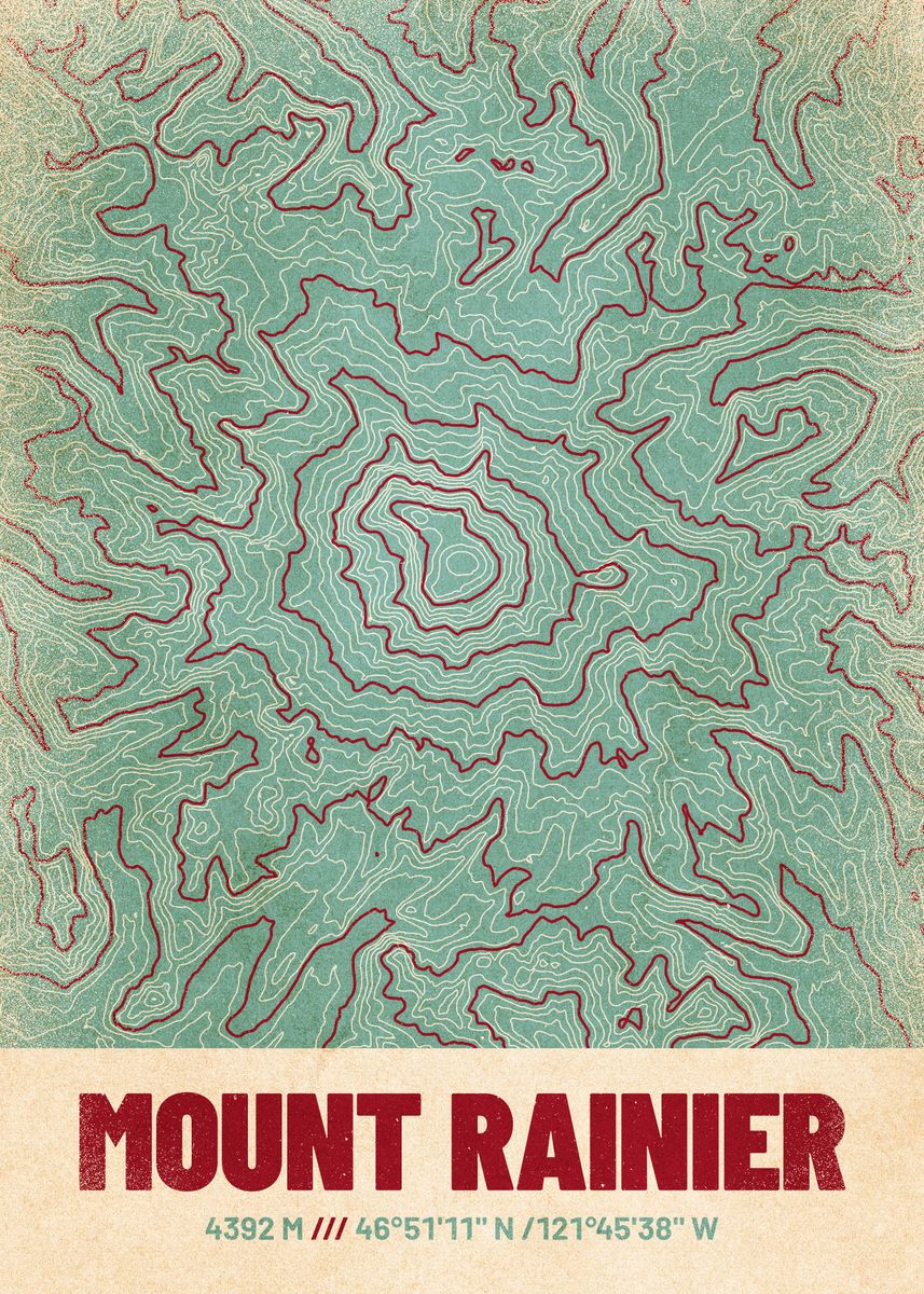 'Mount Rainier Topo Map' Poster, picture, metal print, paint by ...