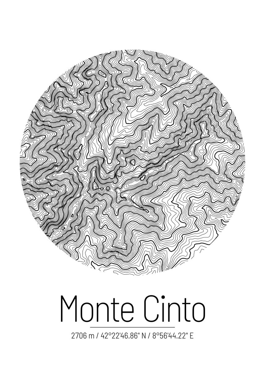 'Monte Cinto Topo Map' Poster, picture, metal print, paint by ViaMapia ...
