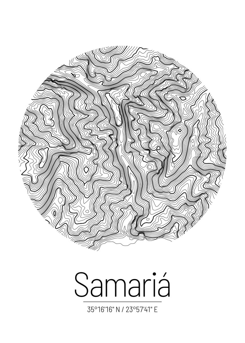 'Samaria Gorge Topo Map' Poster, picture, metal print, paint by ...