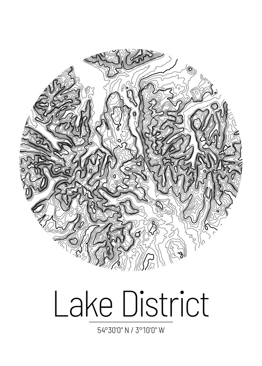 'Lake District Topo Map' Poster, picture, metal print, paint by ...