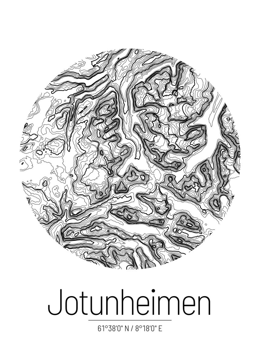 'Jotunheimen Topo Map' Poster, picture, metal print, paint by ViaMapia ...