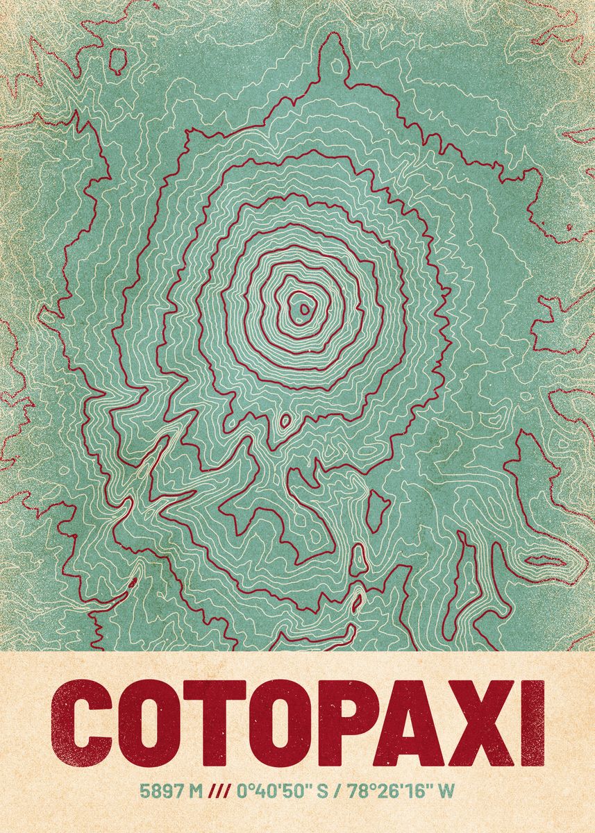 'Cotopaxi Topographic Map' Poster, picture, metal print, paint by ...