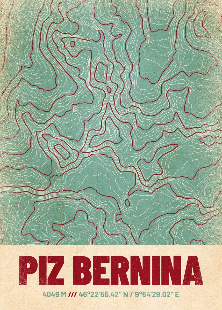 'Piz Bernina Topo Map' Poster by ViaMapia | Displate