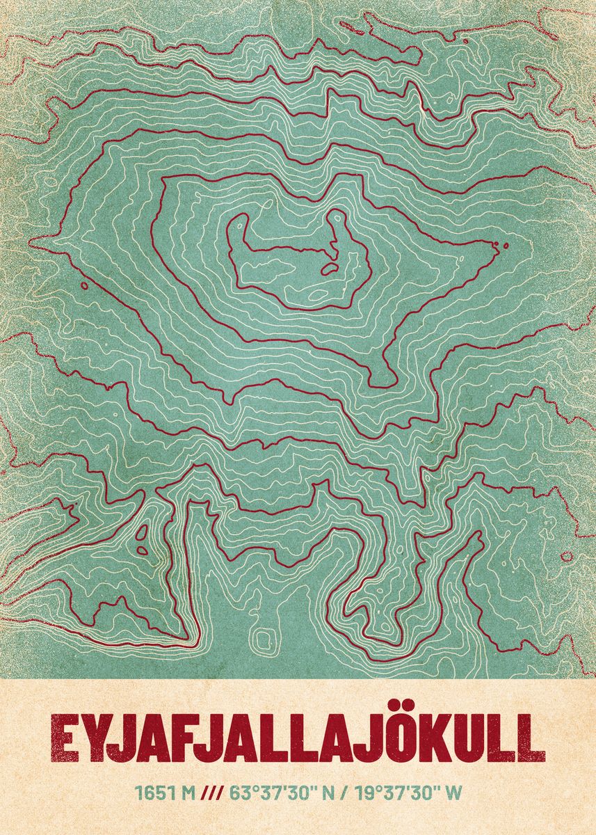 'Eyjafjallajokull Topo Map' Poster, picture, metal print, paint by ...