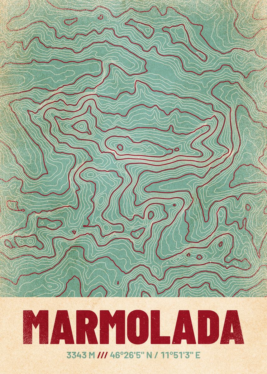 'Marmolada Topographic Map' Poster by ViaMapia | Displate