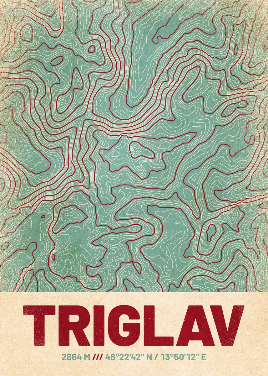 'Triglav Topographic Map' Poster, picture, metal print, paint by ...