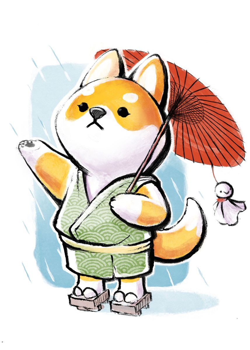 'Shiba Inu Rain ' Poster, picture, metal print, paint by Blanca Vidal ...
