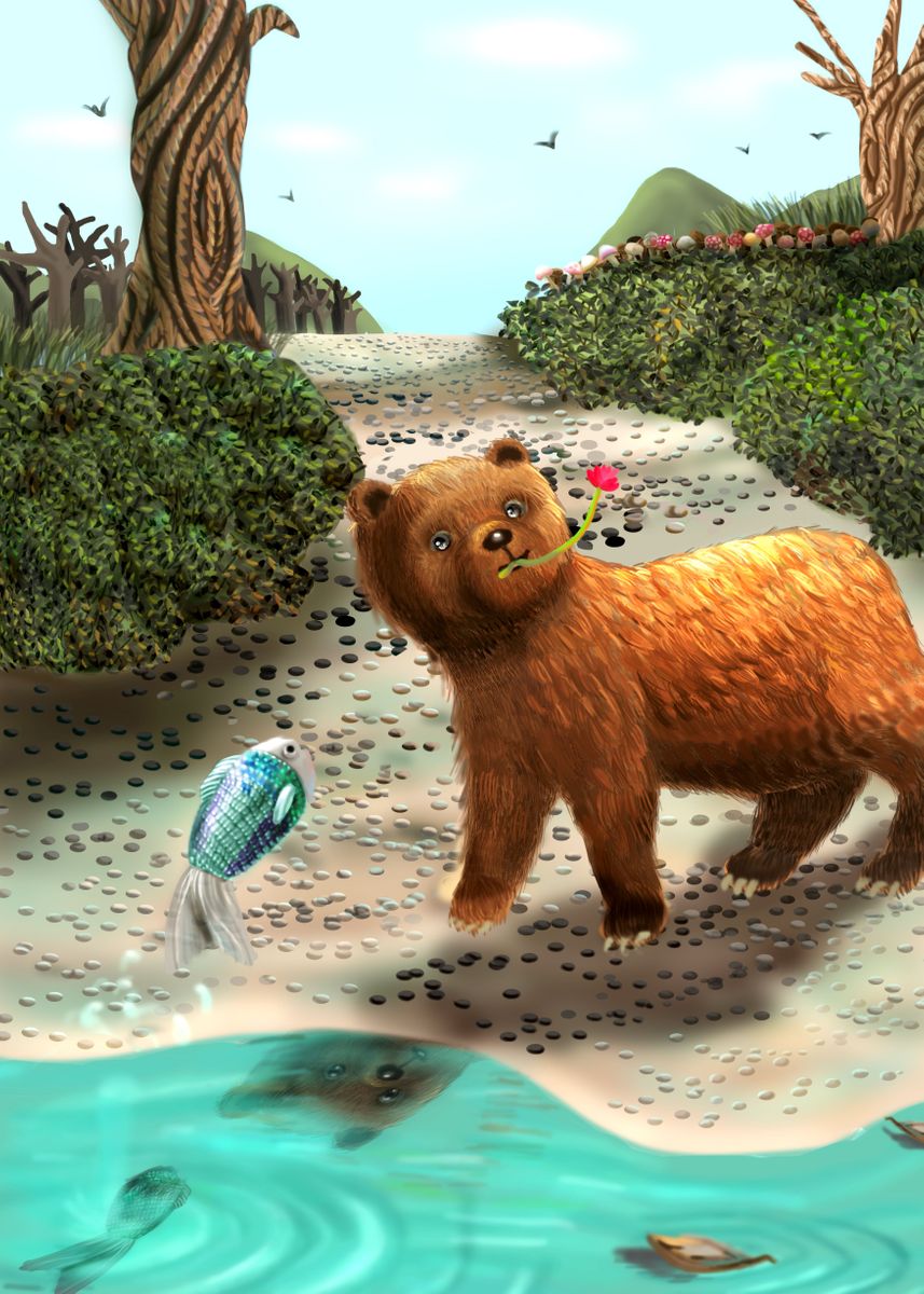 'Bear Eyeing Fish' Poster by LemonV Bitesize | Displate