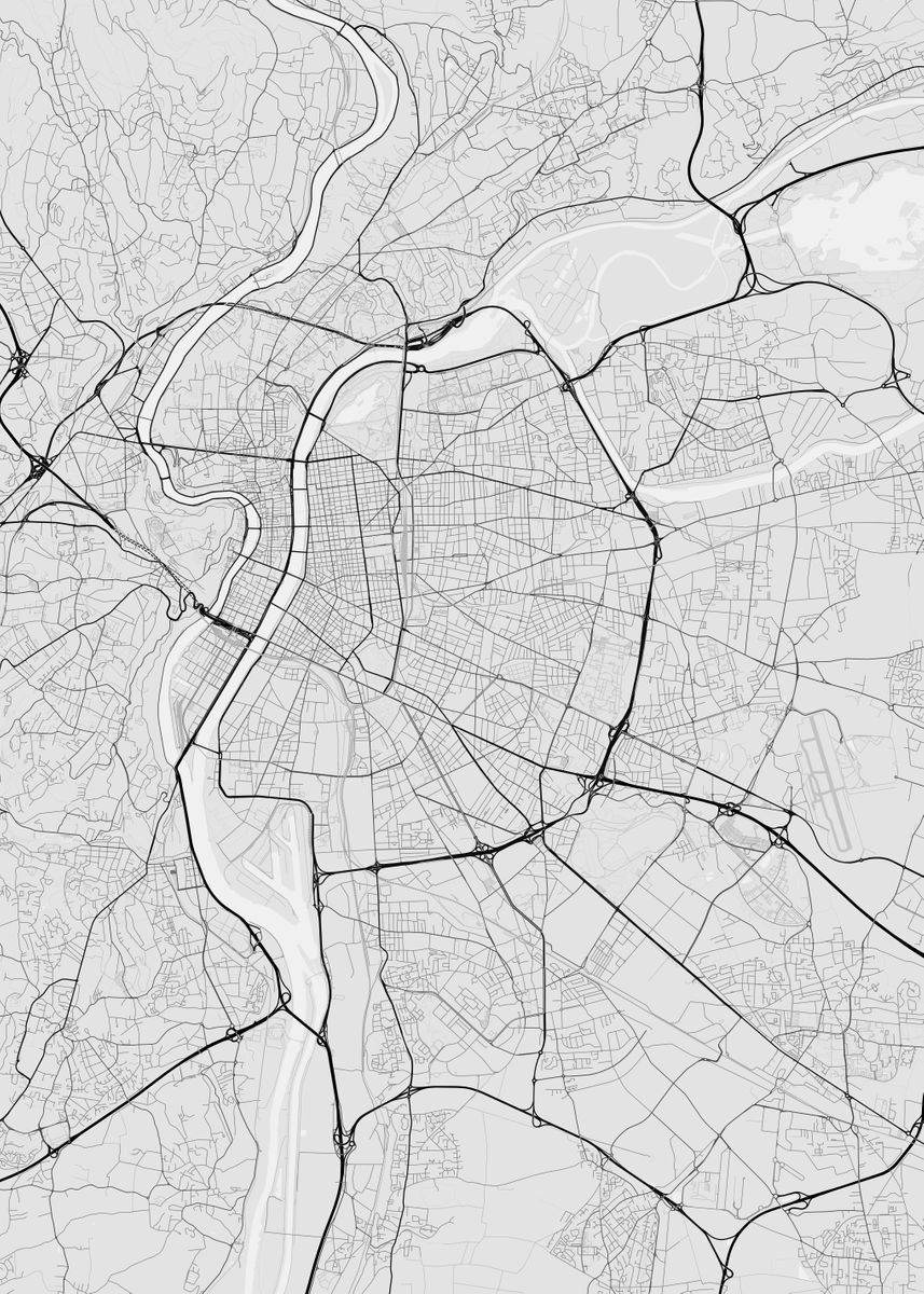 'Lyon France Map' Poster, picture, metal print, paint by GraphicalMaps ...