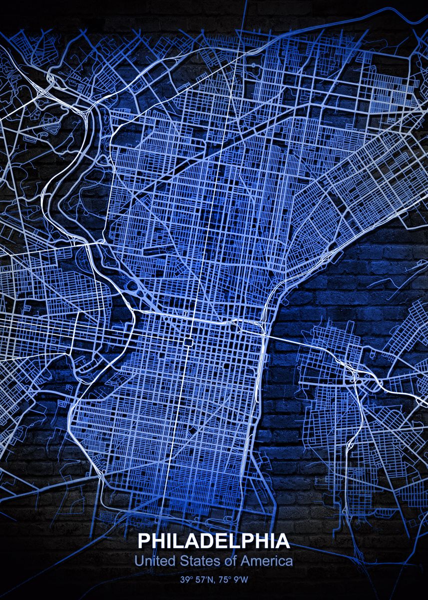 'philadelphia blue wall map' Poster, picture, metal print, paint by ...