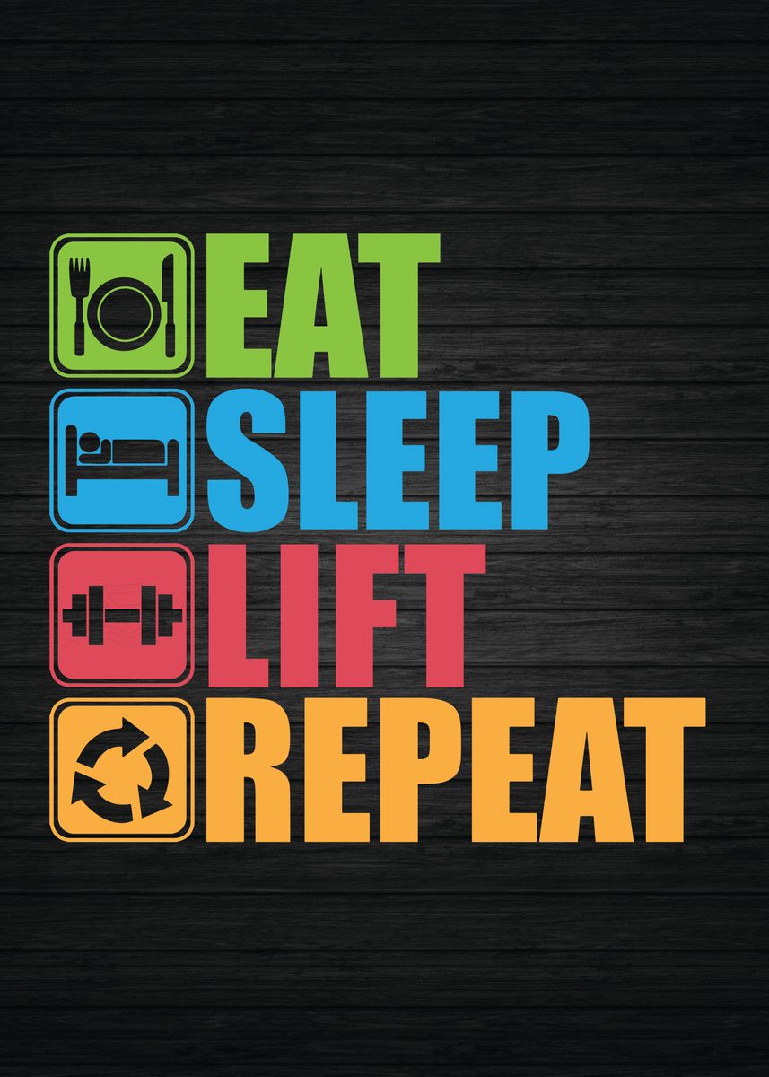 'Eat Sleep Lift Repeat' Poster, picture, metal print, paint by CHAN ...