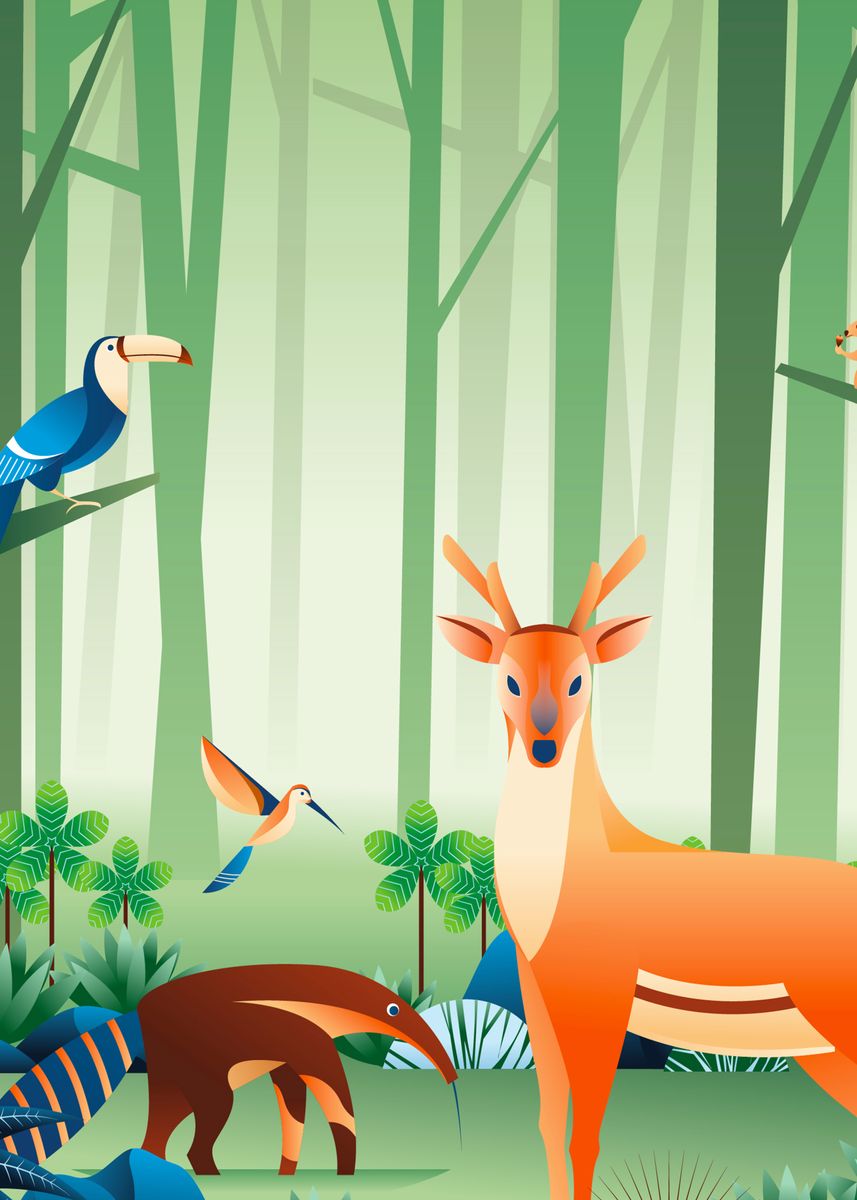'forest animals' Poster, picture, metal print, paint by Haroulita kav ...