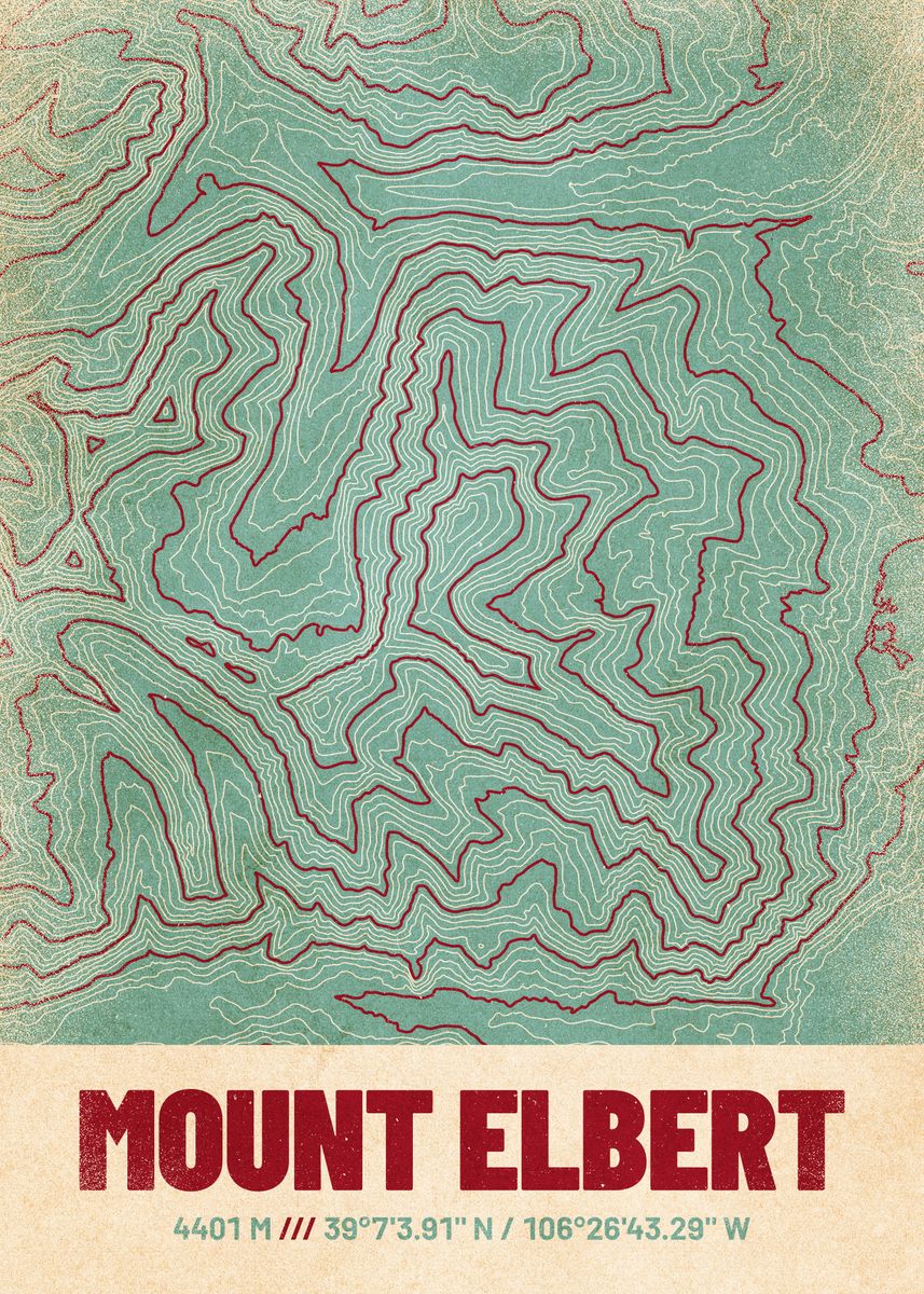 'Mount Elbert Topo Map' Poster, picture, metal print, paint by ViaMapia ...