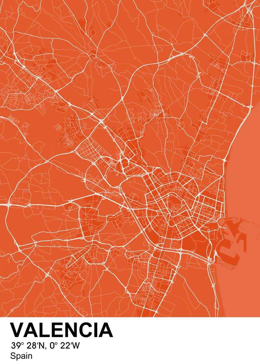 'valencia color city map' Poster, picture, metal print, paint by ...